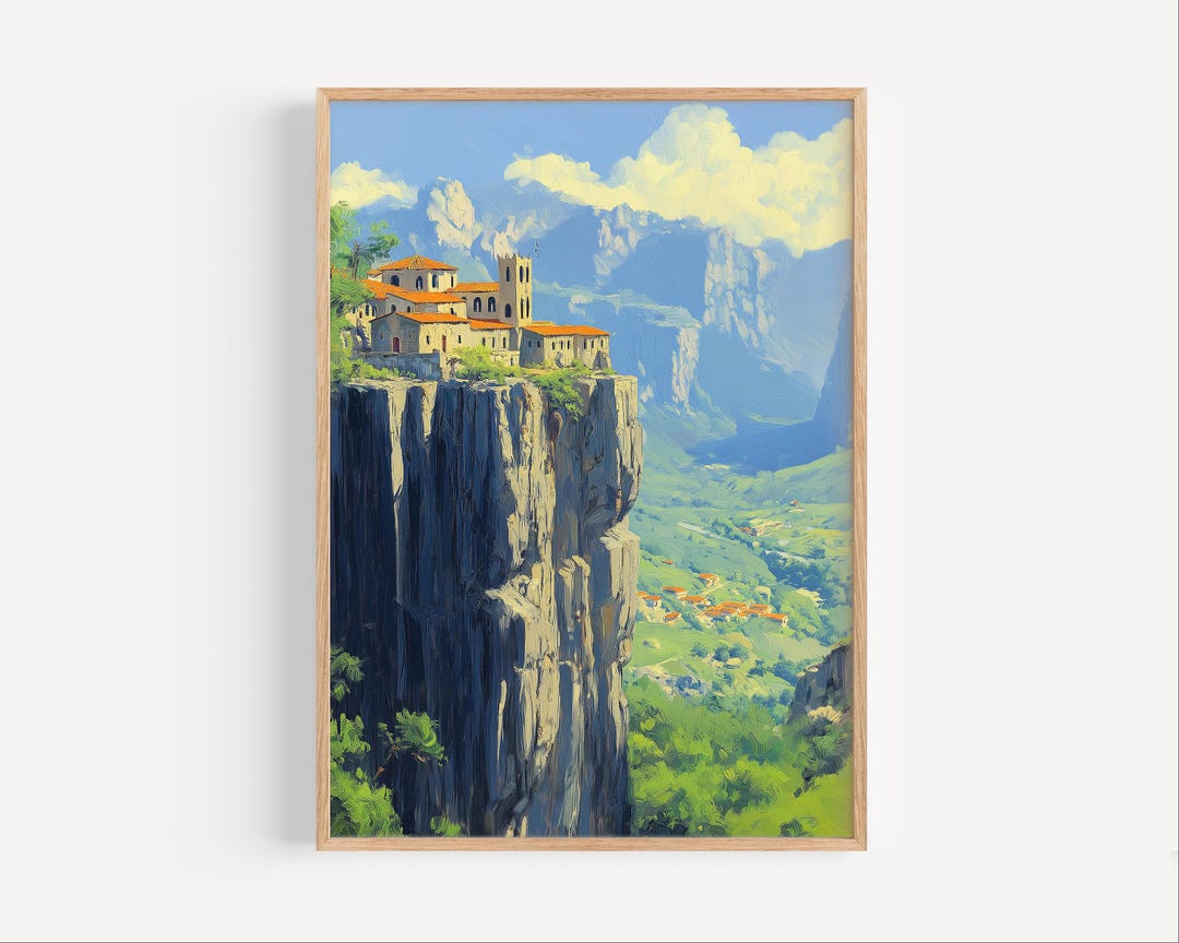 Meteora Oil Painting, Meteora Greece Poster or Canvas Print, Meteora ...