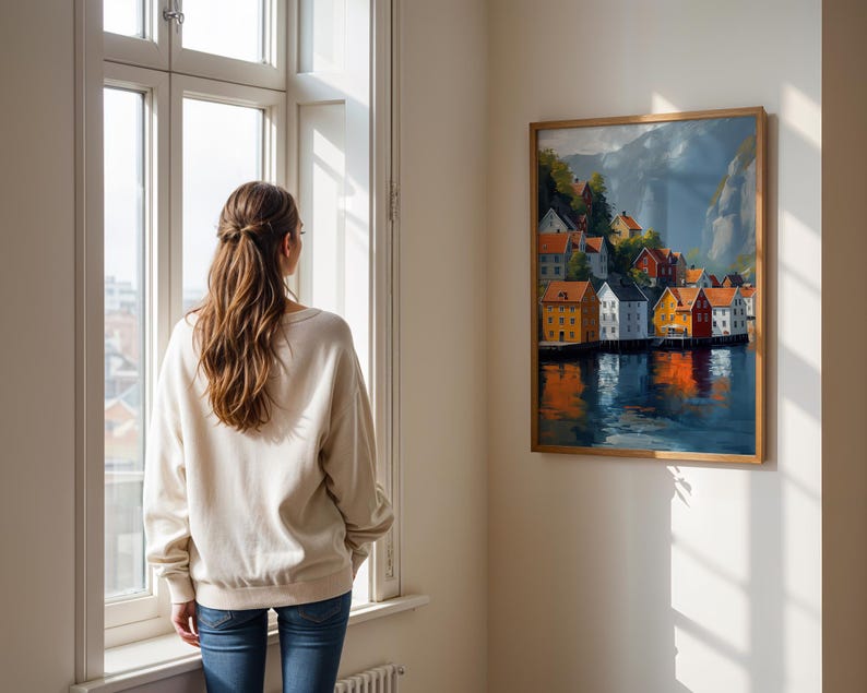 Bergen Norway Oil Painting, Norwegian Fjord Poster Print or Canvas ...