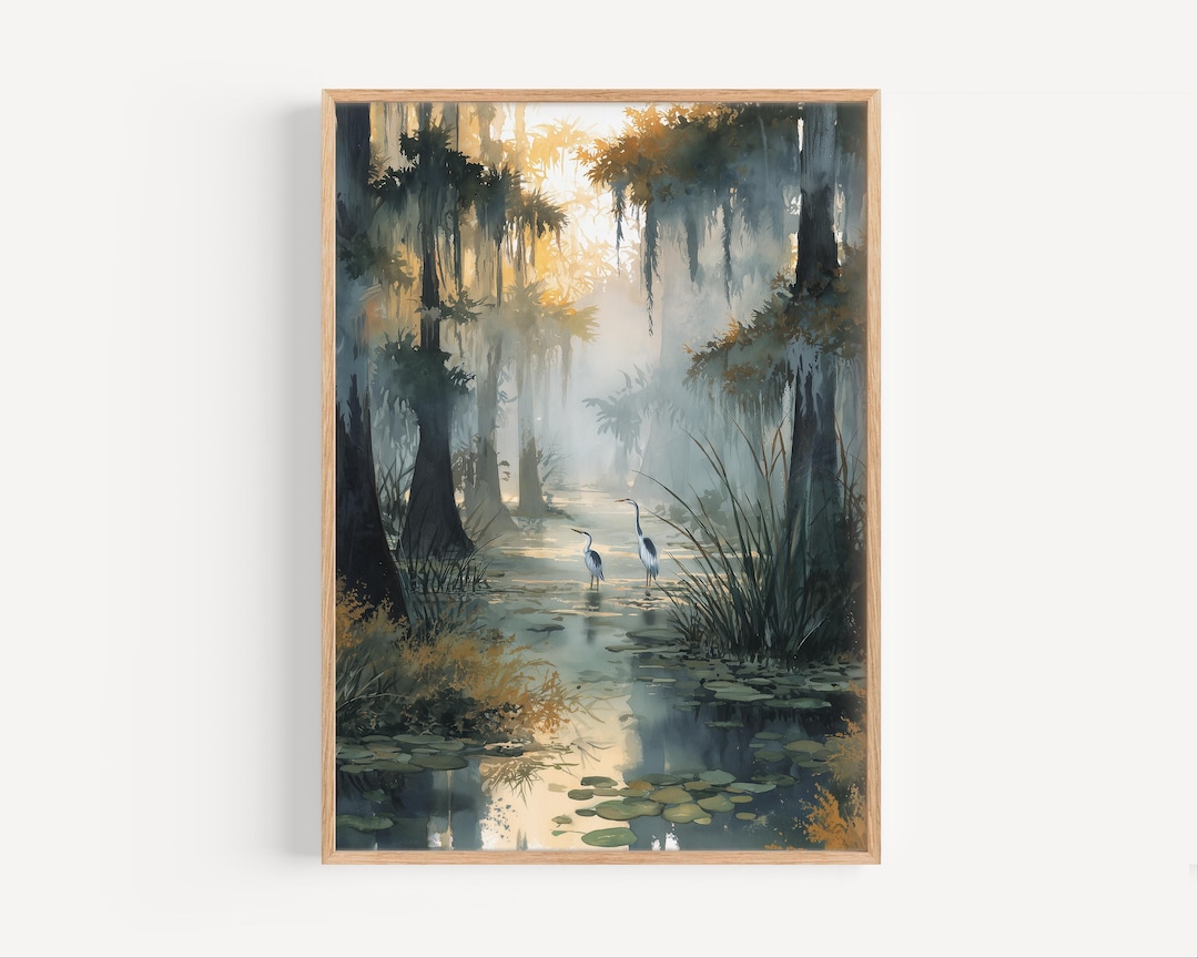 Georgia Swamp Watercolor Painting Print: USA Marsh Wall Art, Southern ...