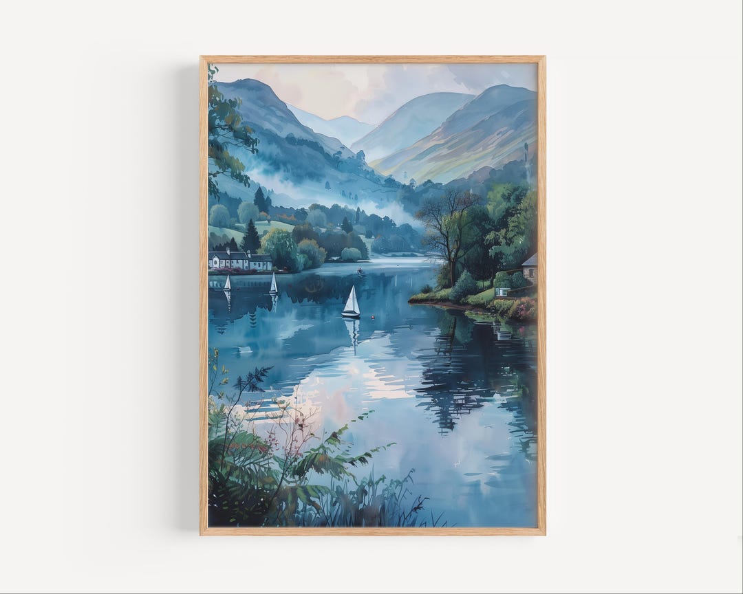 Keswick Lake Watercolor Painting, Keswick Lake District Canoe United ...
