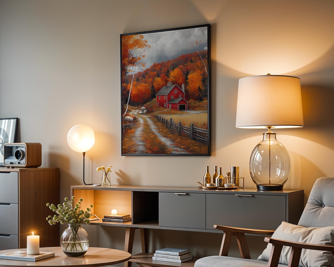 Connecticut Red Barn Oil Painting, Town Northeastern USA Poster Print ...