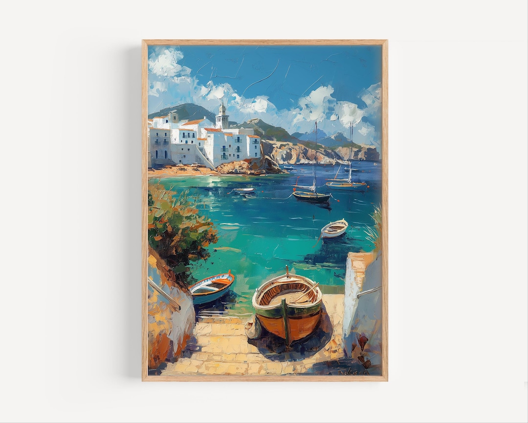 Ibiza Row Boat on Beach Oil Painting Print, Ibiza Spain Poster or ...