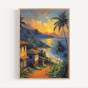 Goa India Oil Painting, Tropical Beach Sunset Wall Art Travel Poster or ...