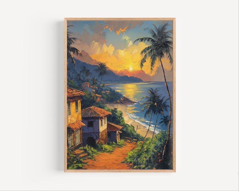 Goa India Oil Painting, Tropical Beach Sunset Wall Art Travel Poster or ...