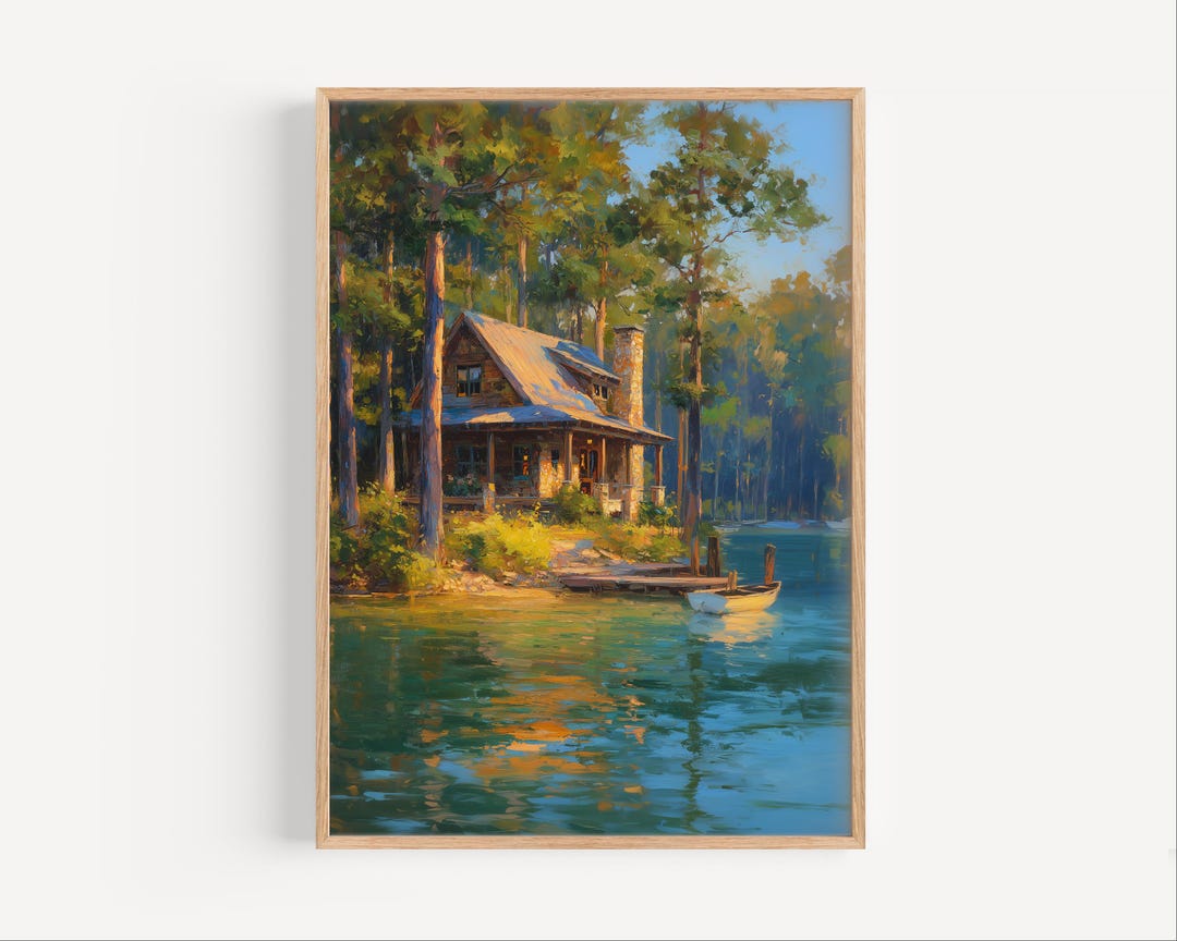 Lake Martin Alabama Cottage Oil Painting Print: Oil Paint Style ...