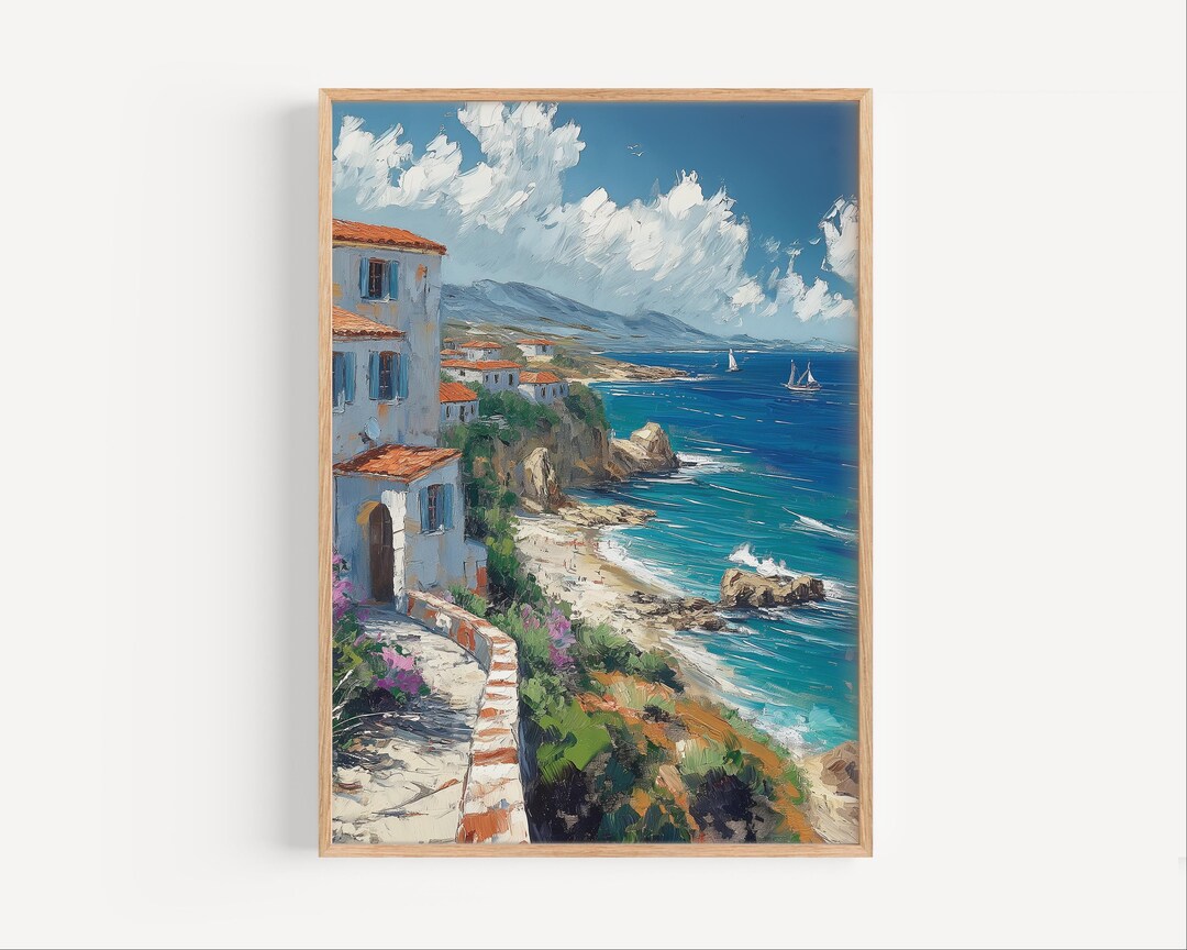 Paphos Cyprus Oil Painting Mediterranean Coastline Travel Poster or ...
