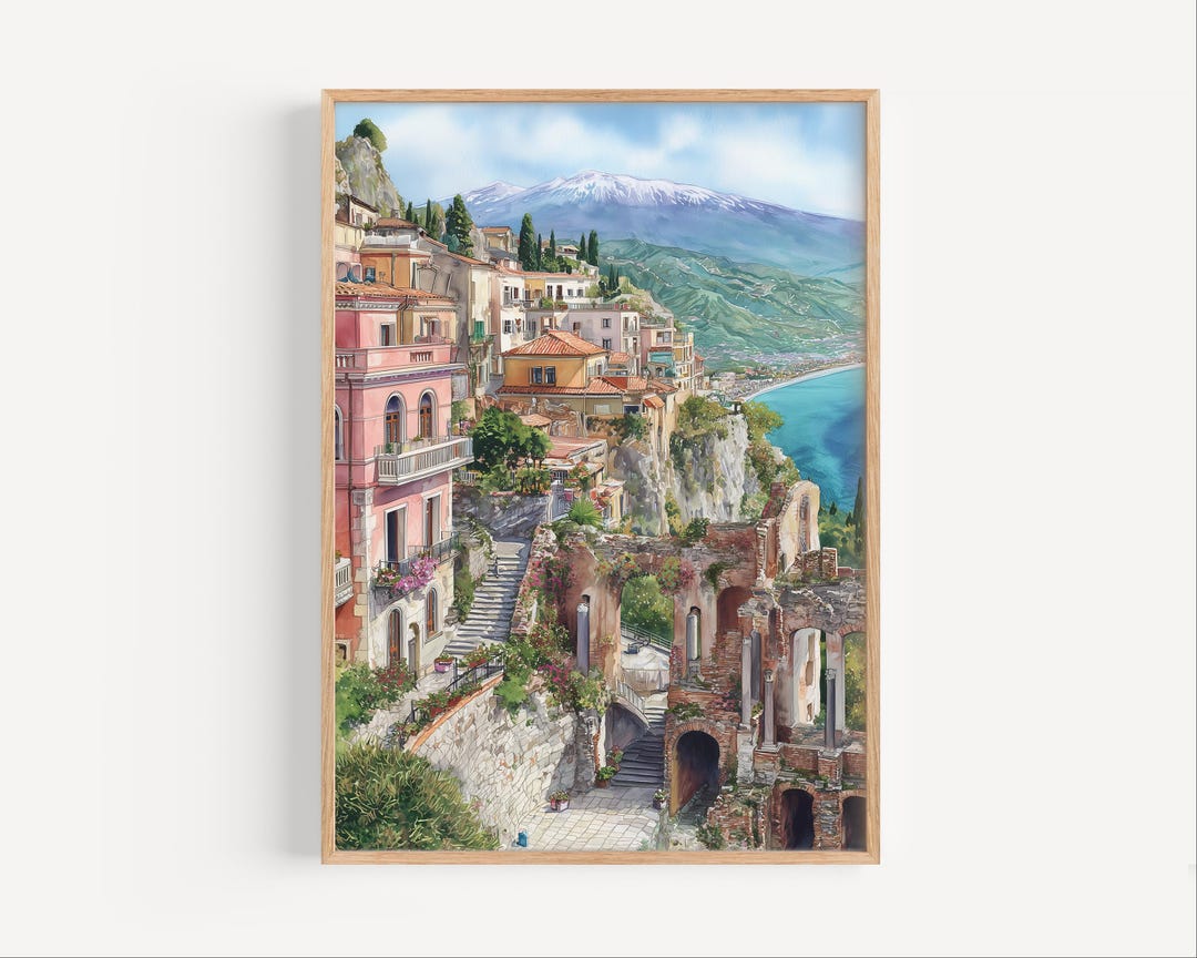 Taormina Watercolor Painting Print, Taormina Poster or Canvas, Taormina ...