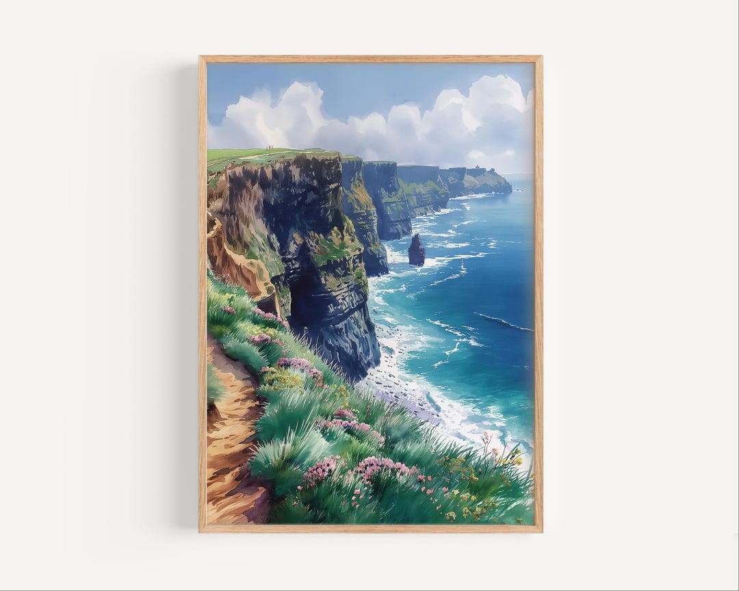Cliffs of Moher Ireland Watercolor Painting, Republic of Ireland Poster ...