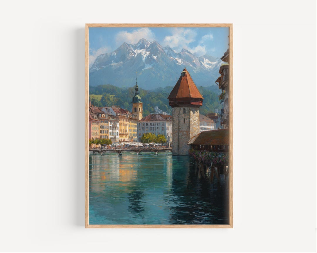 Lucerne Switzerland Print: Swiss Lake Town Oil Painting Style Travel ...