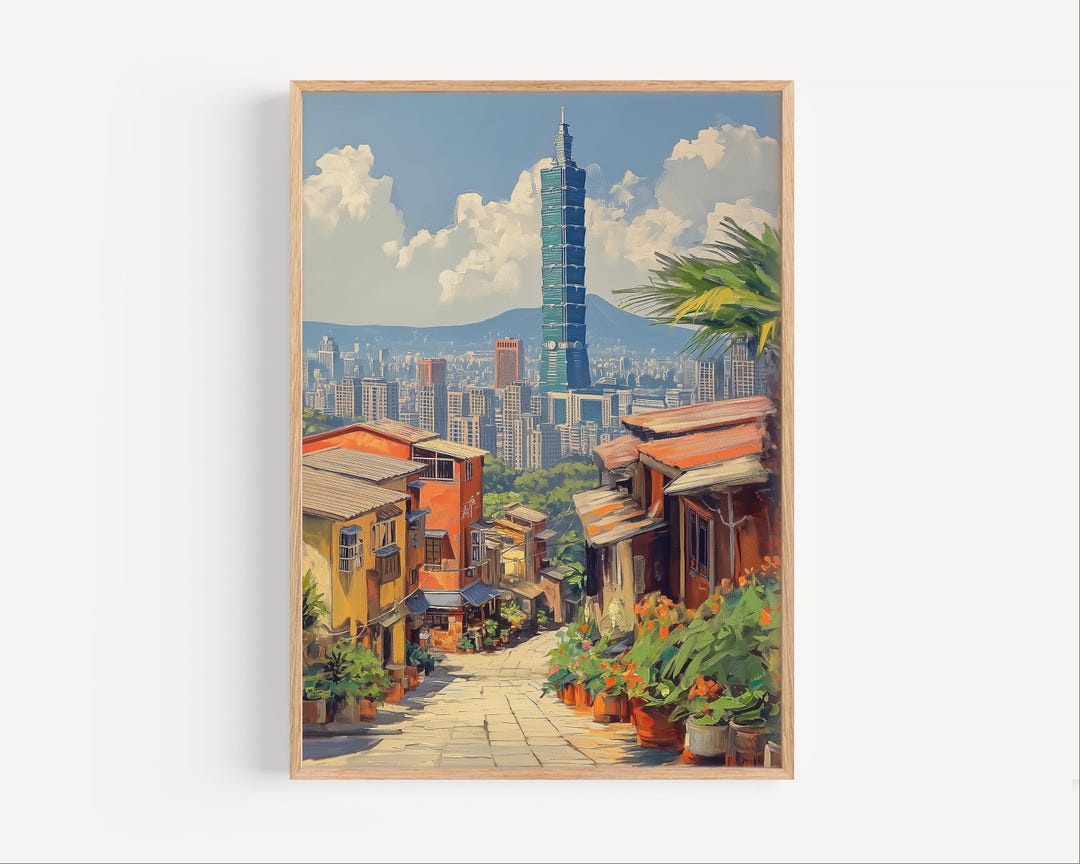 Taipei Taiwan Skyline Oil Painting, Taipei 101 Tower Poster Print or ...