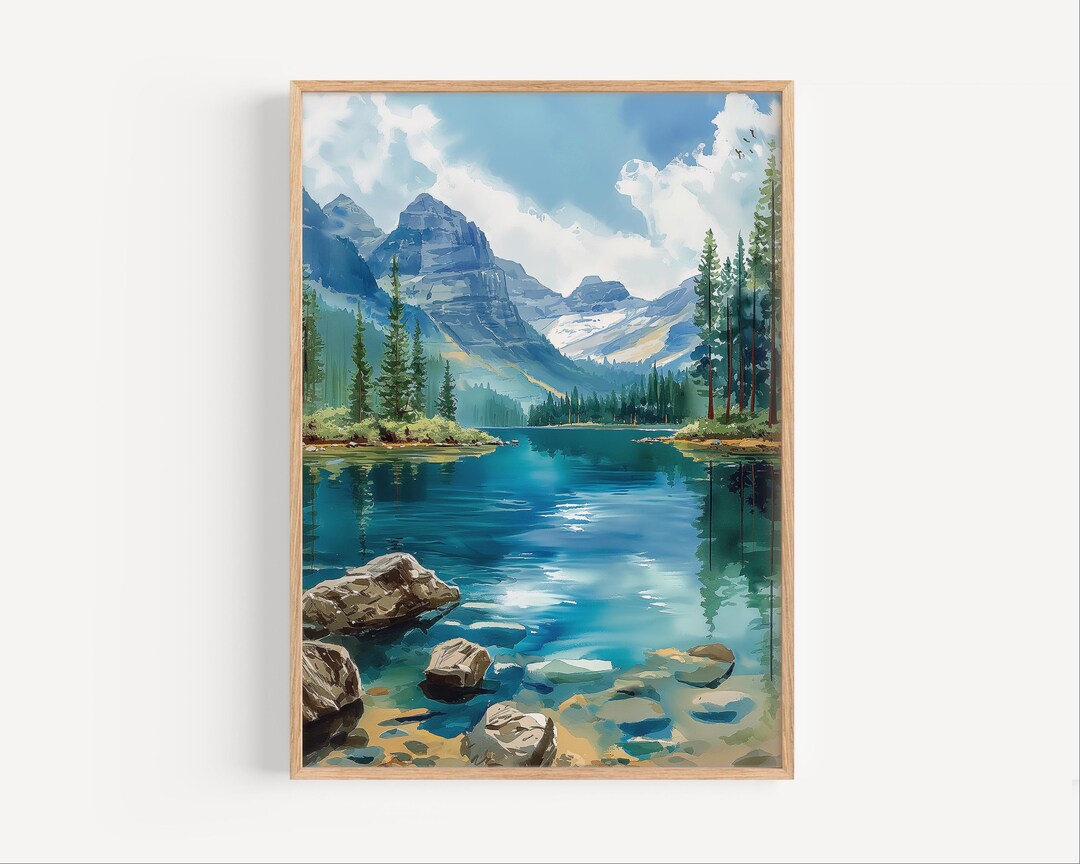 Emerald Lake Colorado Watercolor Painting, Emerald Lake Travel Poster ...