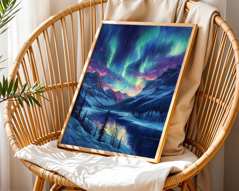 Northern Lights Watercolor Painting, North Canada Aurora Borealis Wall ...