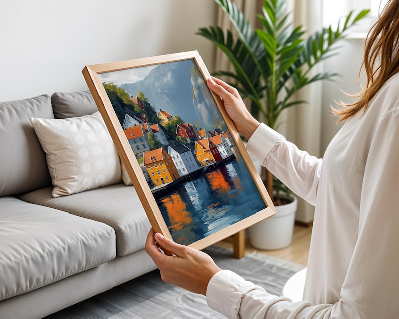 Bergen Norway Oil Painting, Norwegian Fjord Poster Print or Canvas ...