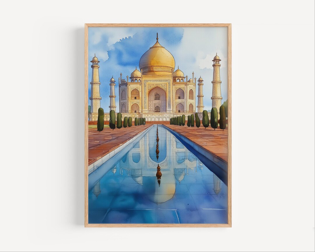 Taj Mahal India Watercolor Painting, Taj Mahal Poster or Canvas Giclée ...