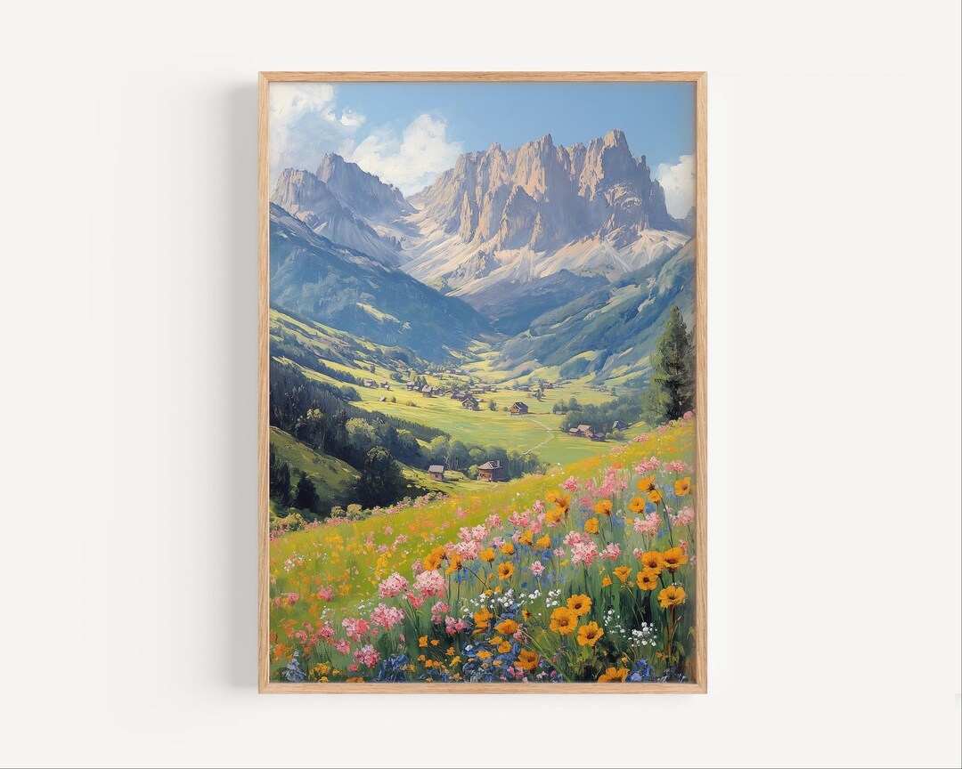 Dolomites Italy Wildflowers Oil Painting, Dolomites Mountain Range Wall ...
