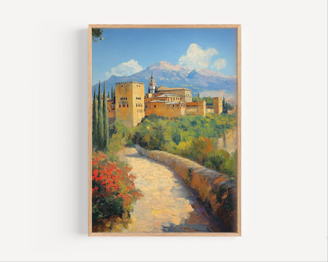 Granada Alhambra Palace Oil Painting, Granada Spain Travel Poster or ...