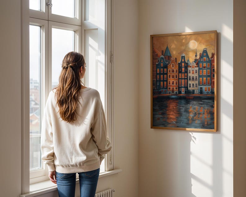 Amsterdam Waterfront Modern Art Painting, Holland Abstract Wall Art ...