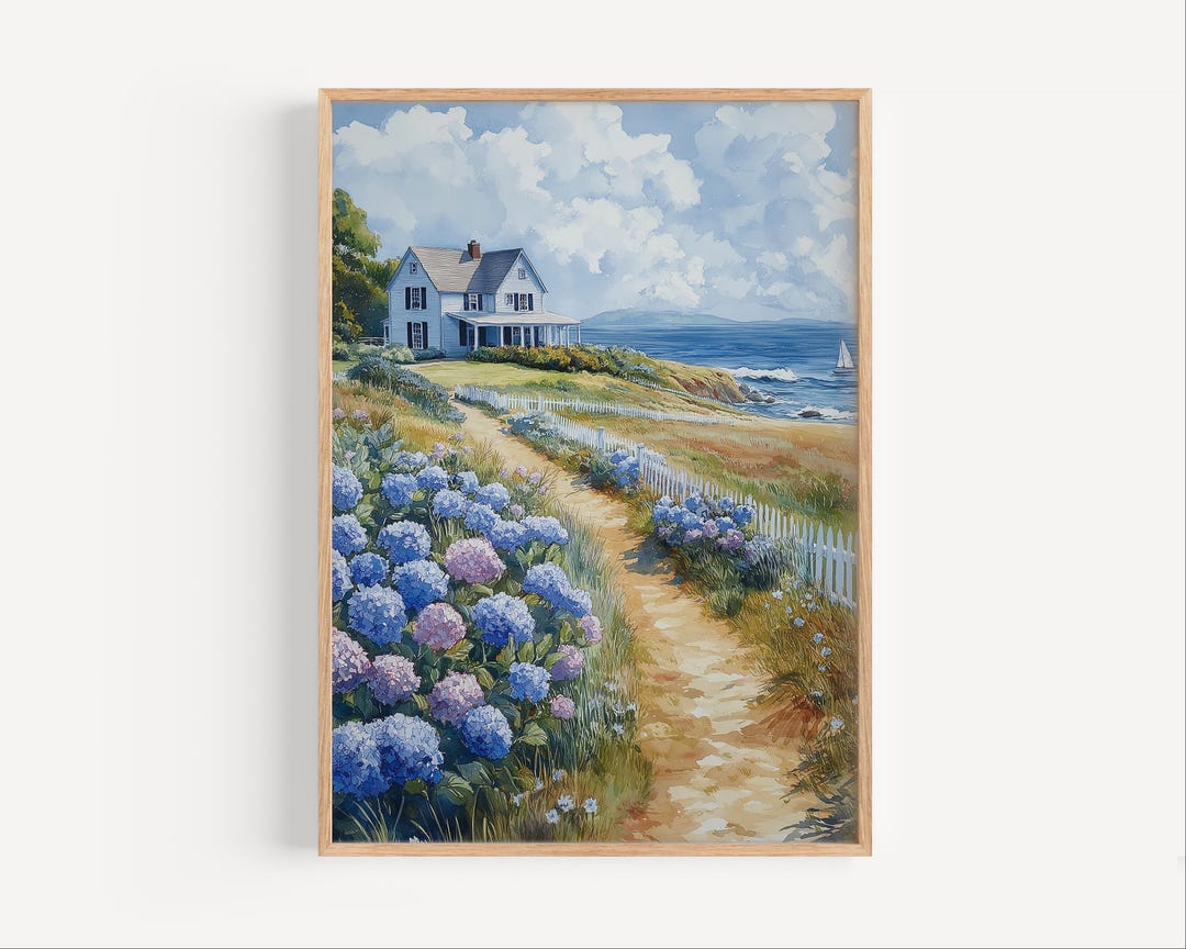 The Hamptons Hydrangeas Watercolor Painting, the Hamptons New York Wall ...