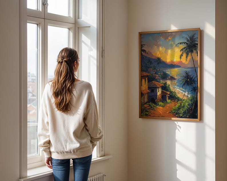 Goa India Oil Painting, Tropical Beach Sunset Wall Art Travel Poster or ...