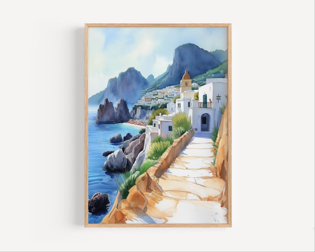 Capri Italy Watercolor Painting, Capri Sorrento Travel Poster or Canvas ...