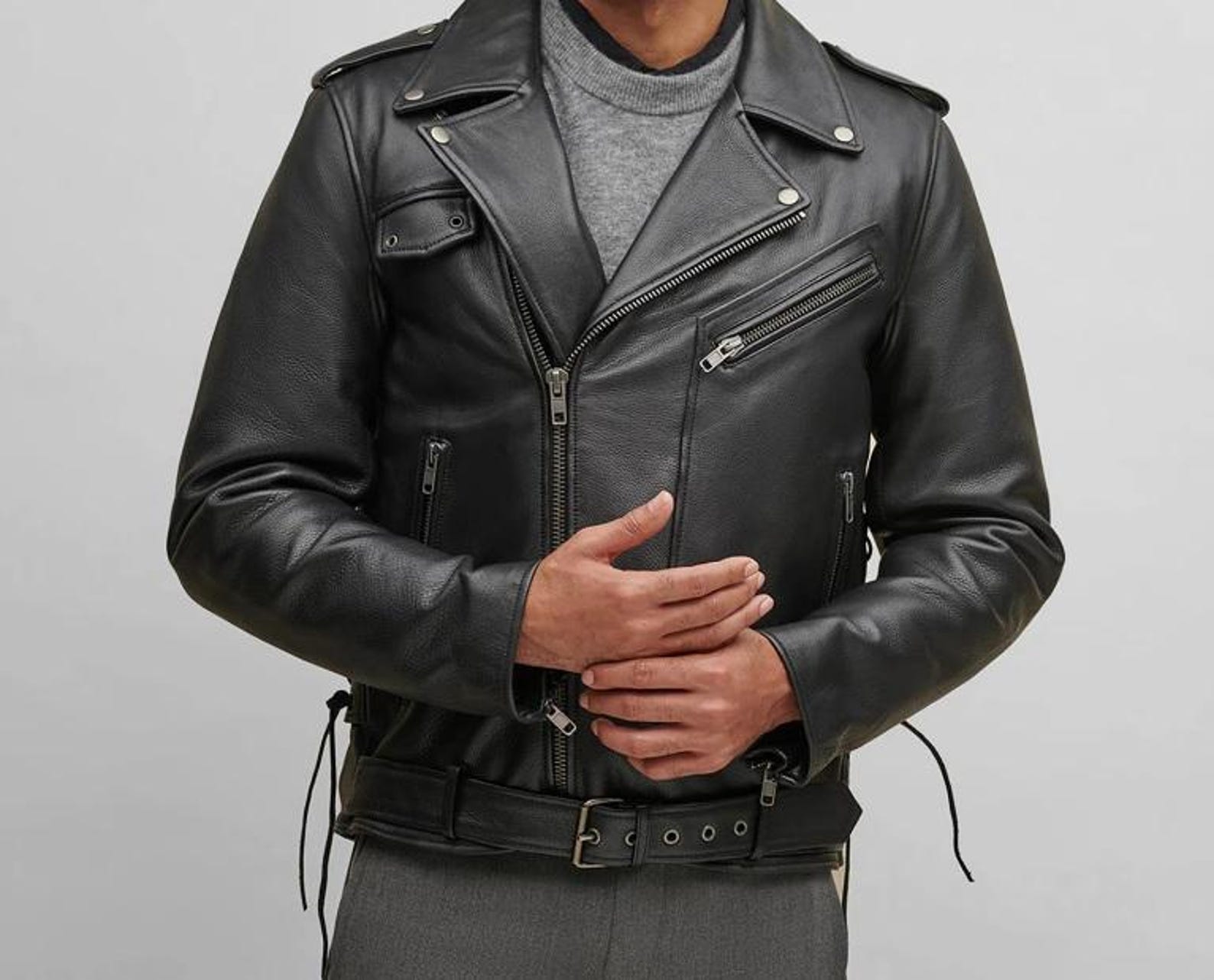 Men's Leather Rider Jacket leather Biker Jacket Men Cowhide Jacket hand ...