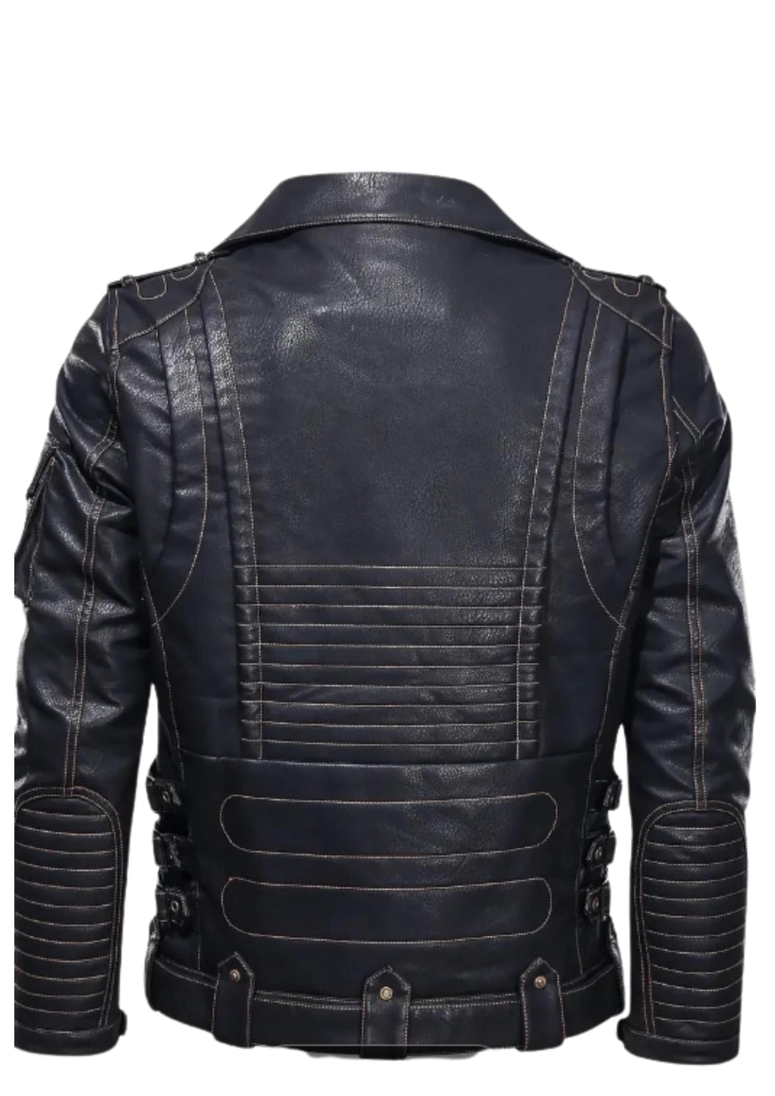 Men's Distressed Black Leather Biker Jacket Multi-zip Vintage ...