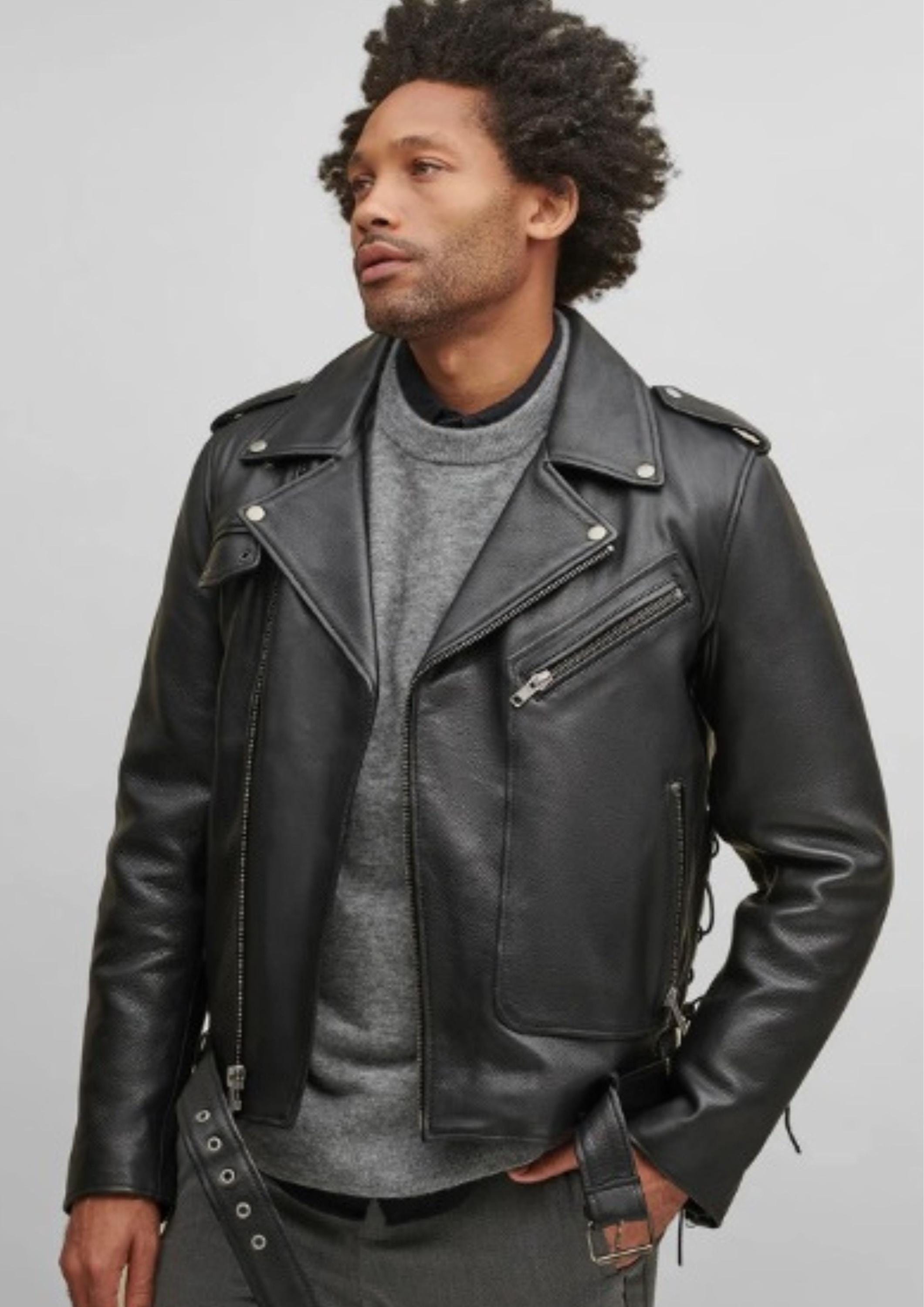 Men's Leather Rider Jacket leather Biker Jacket Men Cowhide Jacket hand ...