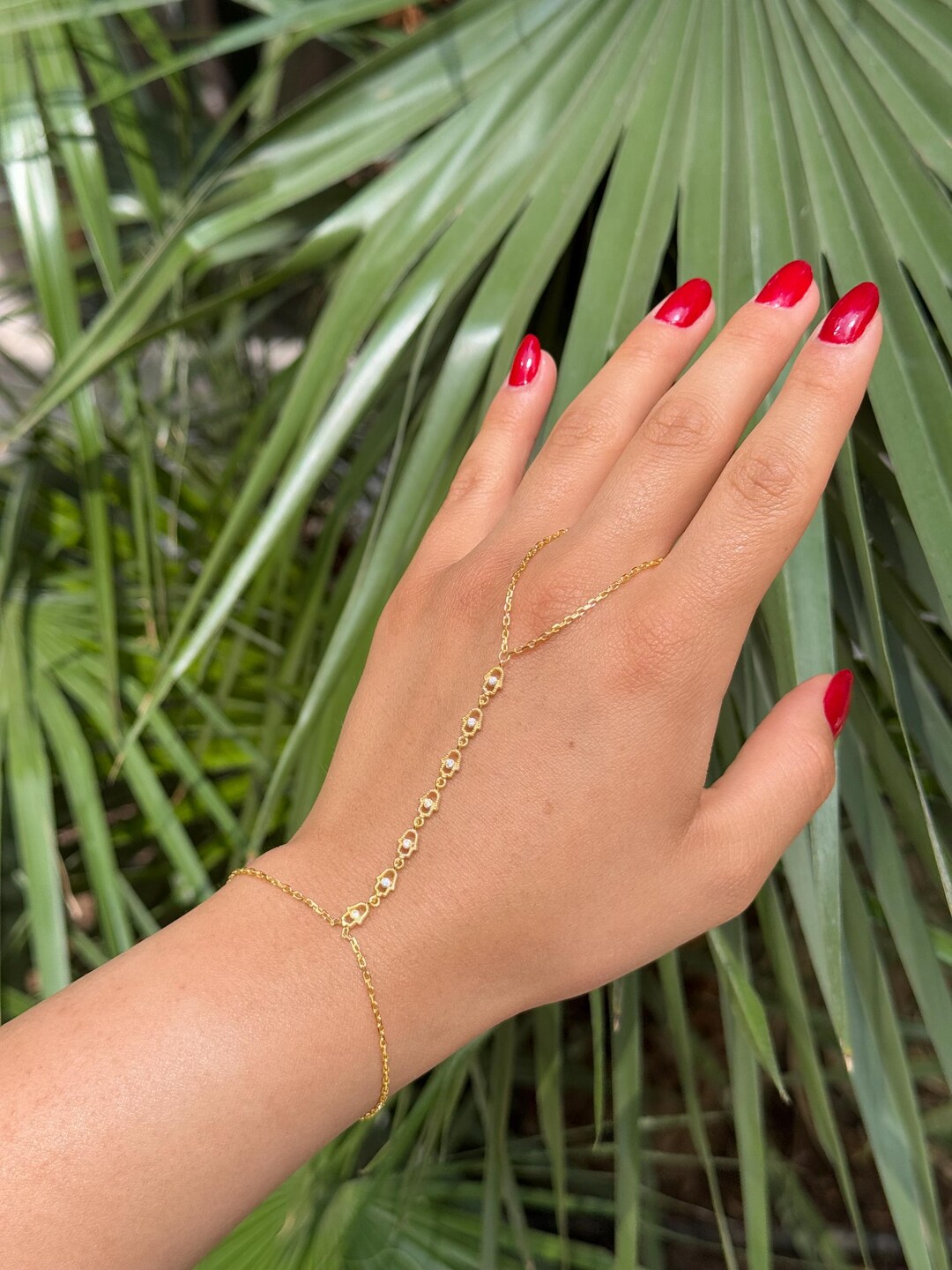 Dainty Hamsa Hand Chain Bracelet: 14K Gold Plated Sterling Silver - Etsy