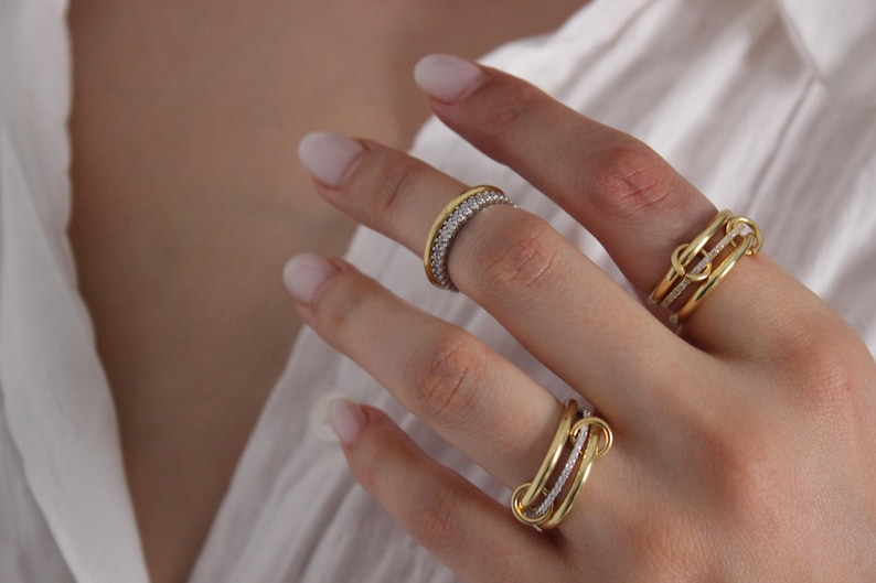 Multi-link Connected Ring by Argentajewel in 925 Silver & 18K Gold ...