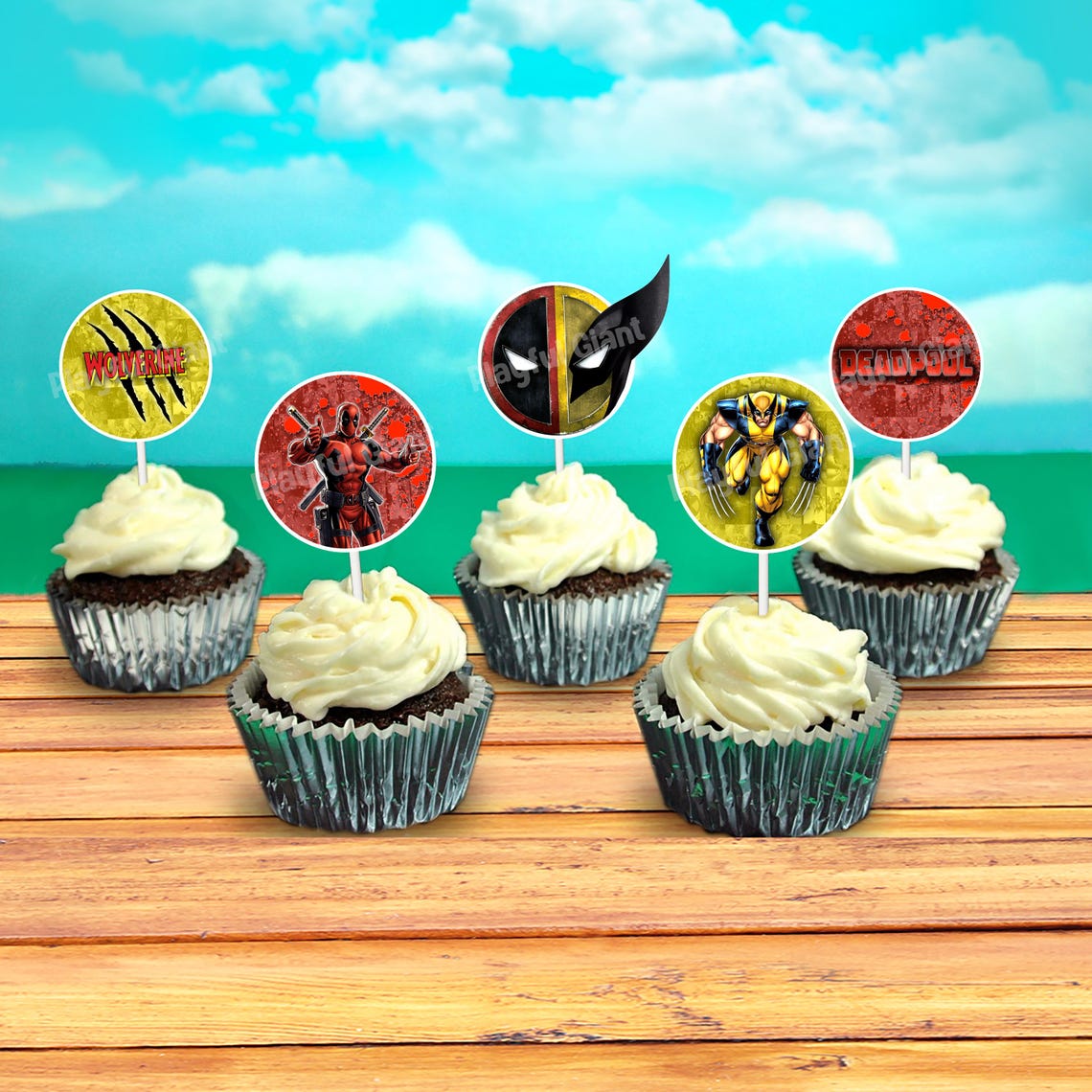 Deadpool Cupcake Toppers, Wolverine Cupcake Toppers, Superhero Cupcake ...