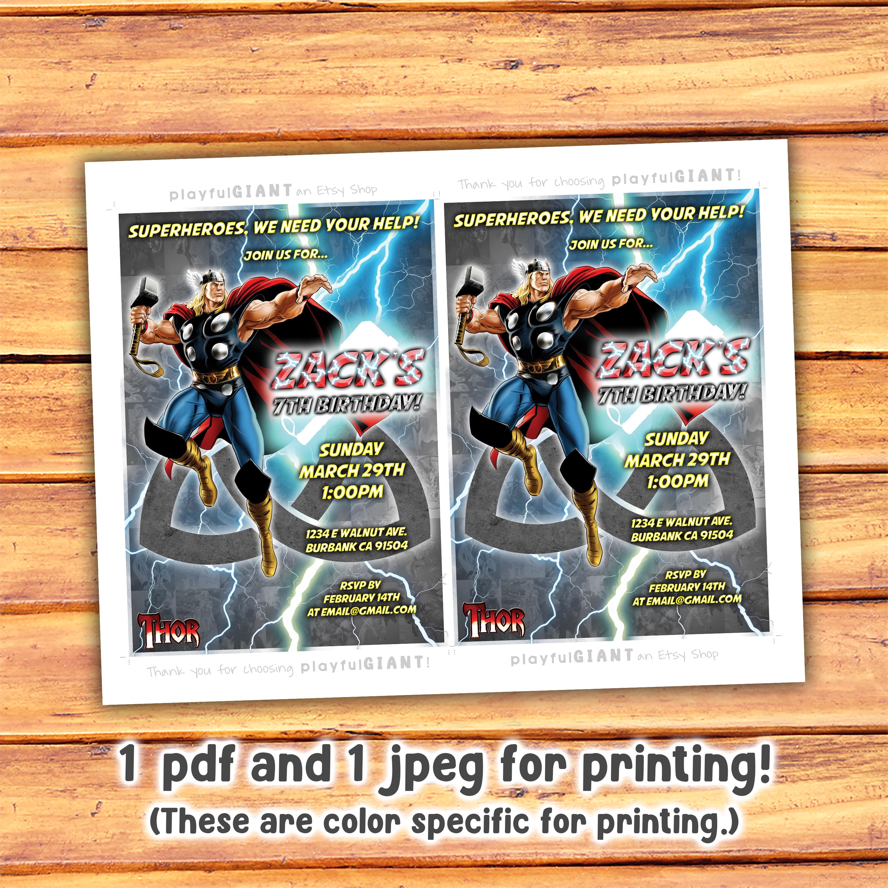 Thor Invitation, Thor Birthday Invitation, Avengers Thor Invite, Marvel ...