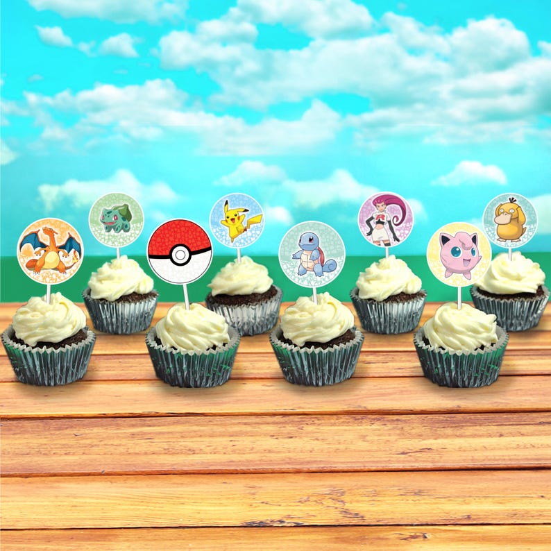 Pokemon Cupcake Toppers, Pokemon Toppers, Pokemon Theme Party Toppers ...