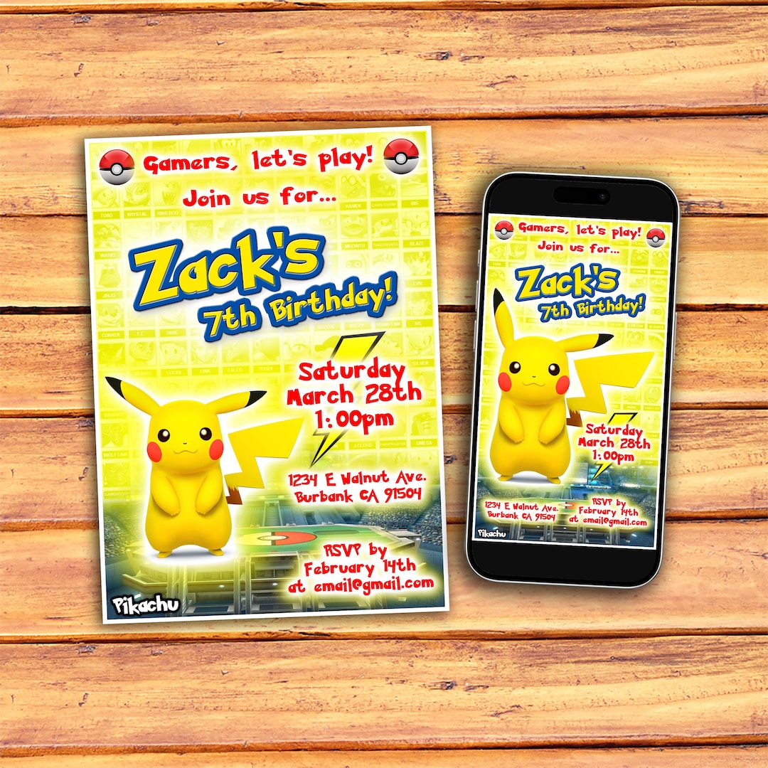 Pikachu Invitation, Pikachu Birthday Invitation, Pokemon Invitation ...