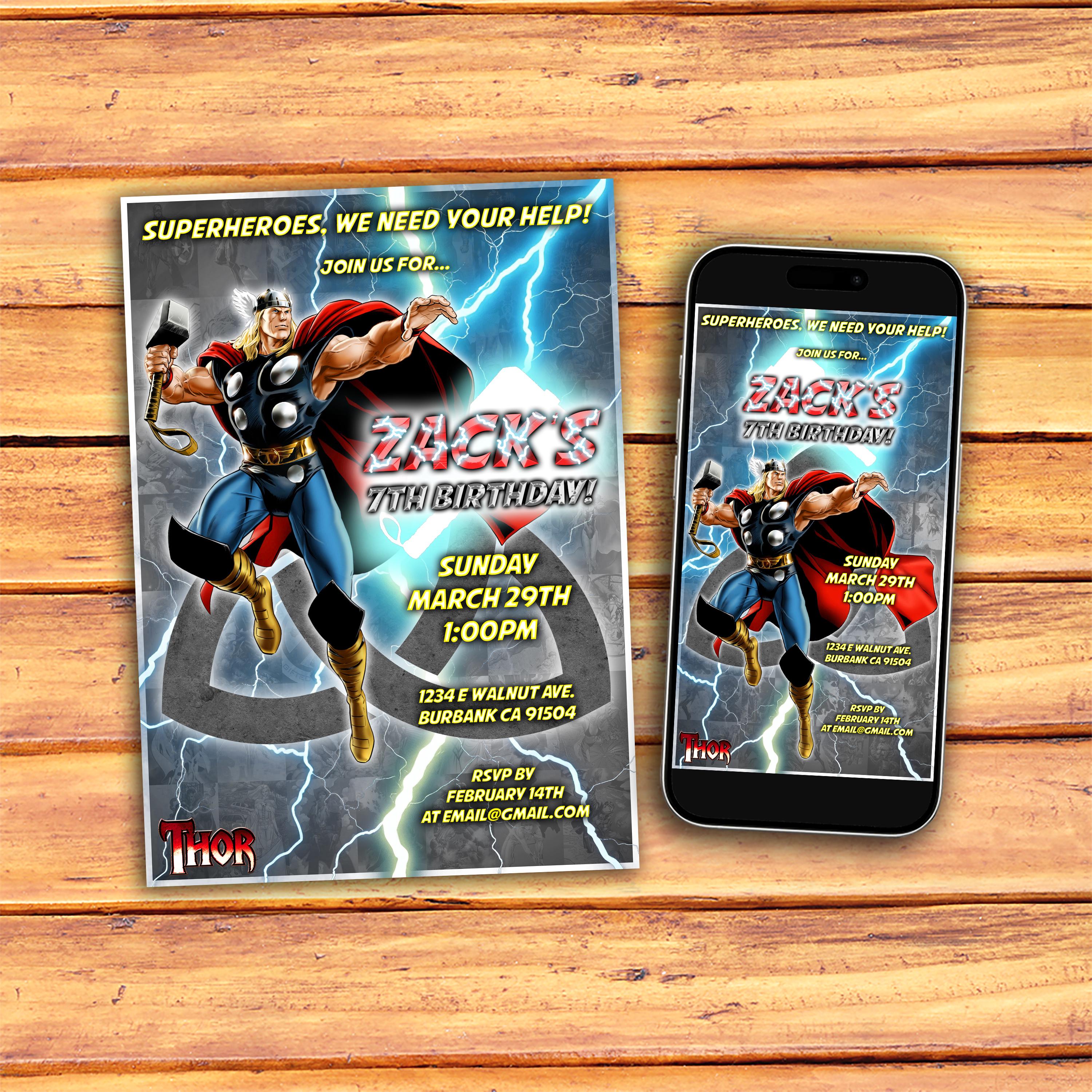 Thor Invitation, Thor Birthday Invitation, Avengers Thor Invite, Marvel ...