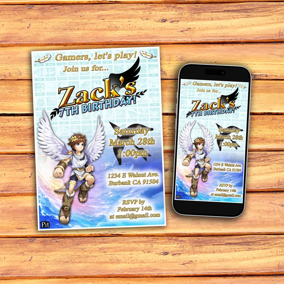 Pit Invitation, Pit Birthday Invitation, Kid Icarus Party Invite, Video ...