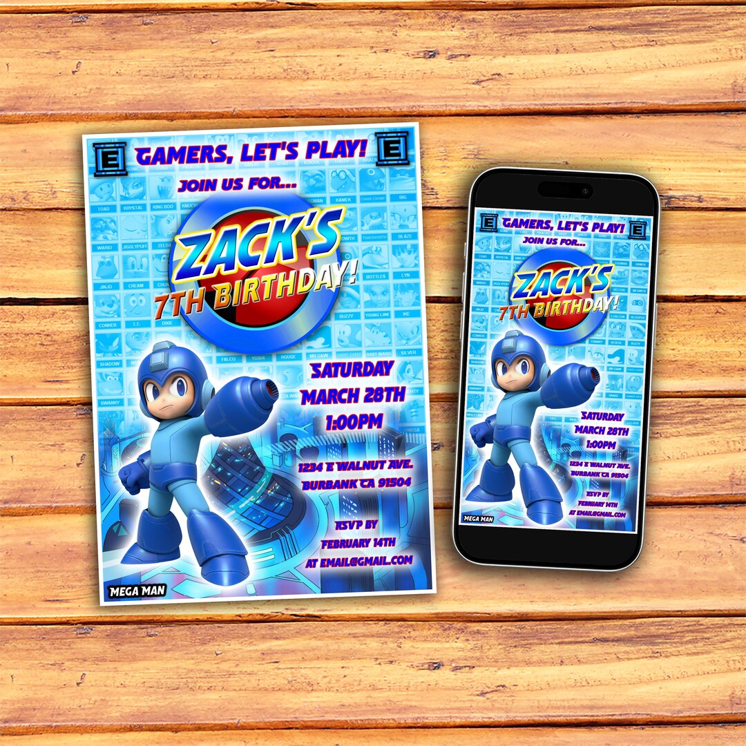 Mega Man Invitation, Megaman Invitation, Mega Man Birthday, Video Game ...