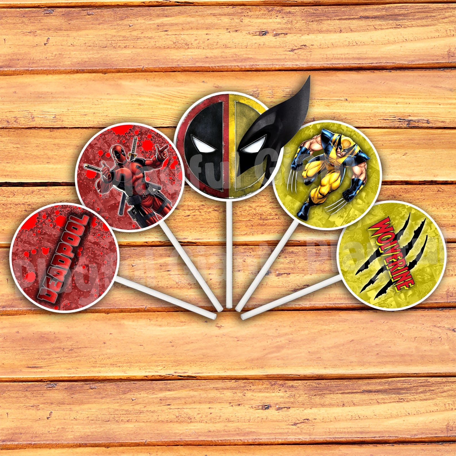 Deadpool Cupcake Toppers, Wolverine Cupcake Toppers, Superhero Cupcake ...