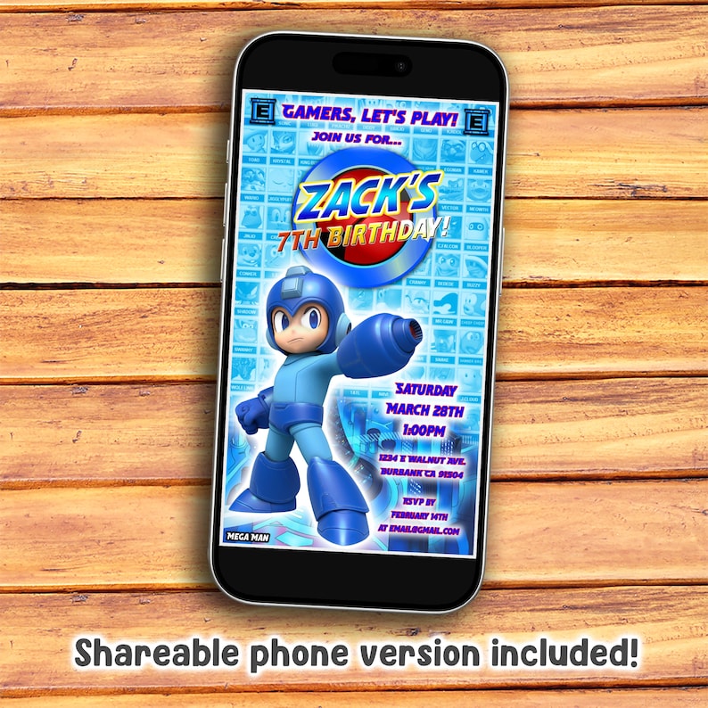 Mega Man Invitation, Megaman Invitation, Mega Man Birthday, Video Game ...