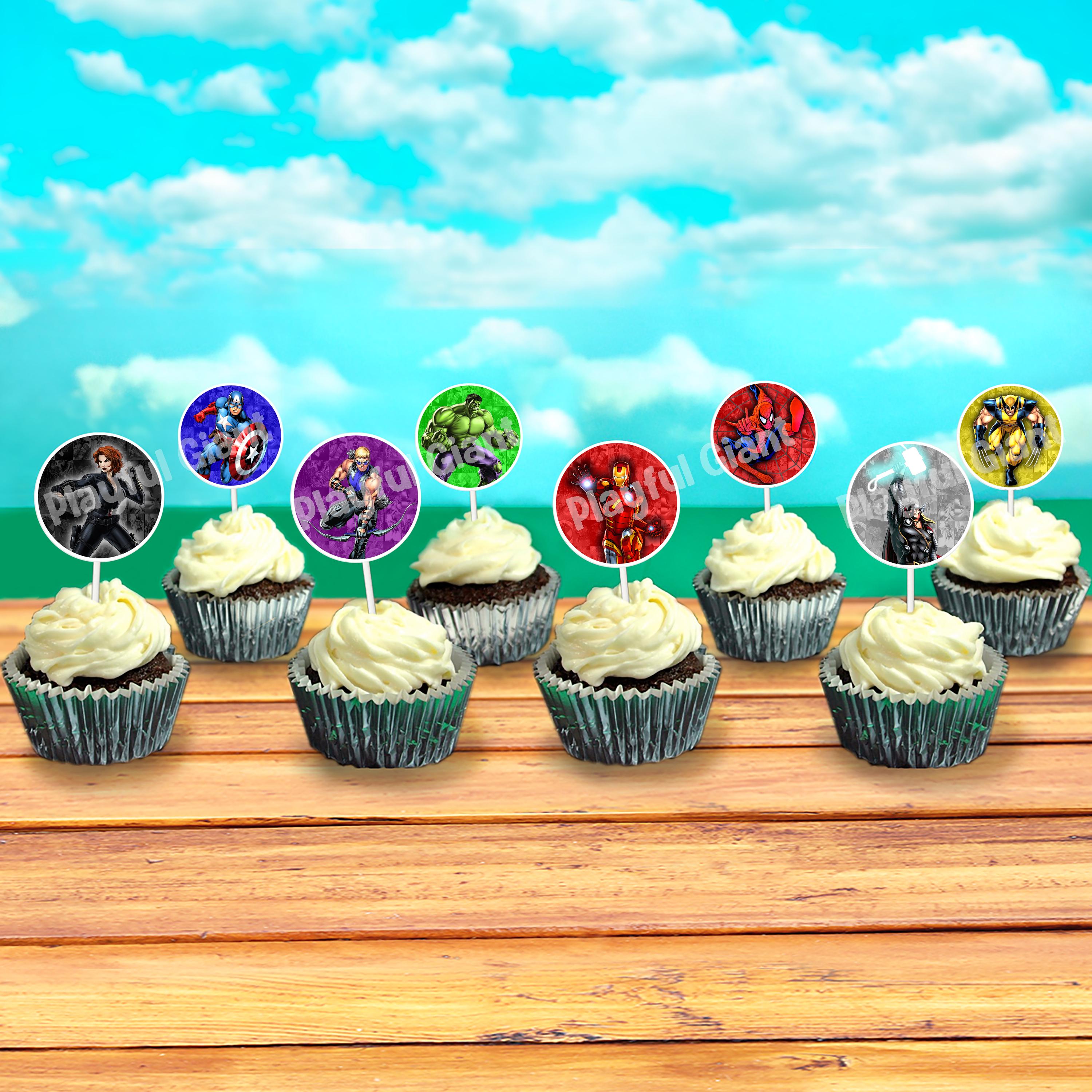 Avengers Cupcake Toppers, Marvel Cupcake Toppers, Superhero Cupcake ...