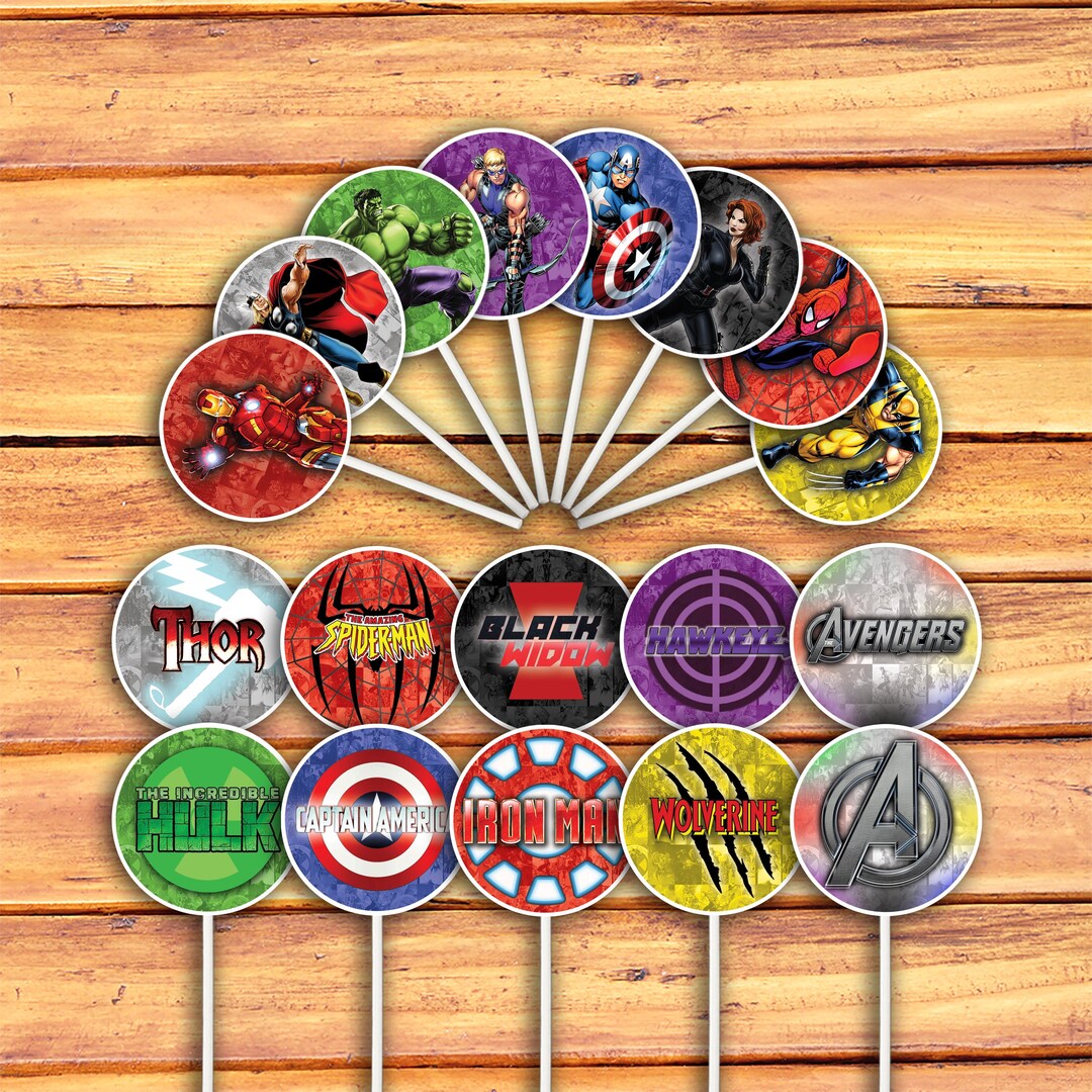 Marvel Cupcake Toppers, Avengers Cupcake Toppers, Superhero Cupcake ...