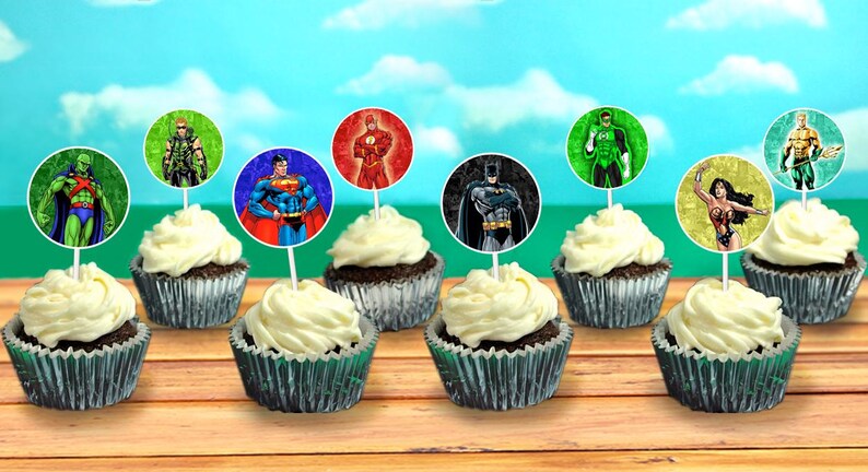 Justice League Cupcake Toppers, Superhero Cupcake Toppers, Superhero ...