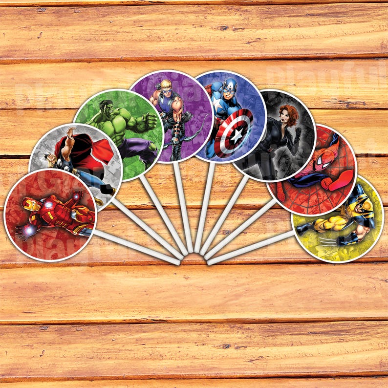 Avengers Cupcake Toppers, Marvel Cupcake Toppers, Superhero Cupcake ...