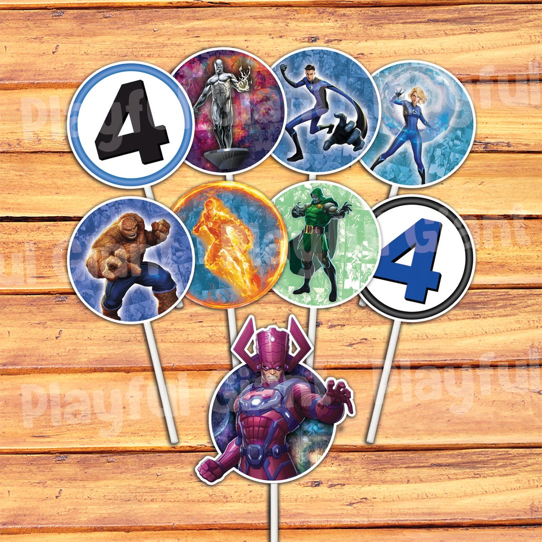 Fantastic Four Cupcake Toppers, Fantastic 4 Cupcake Toppers, Superhero ...