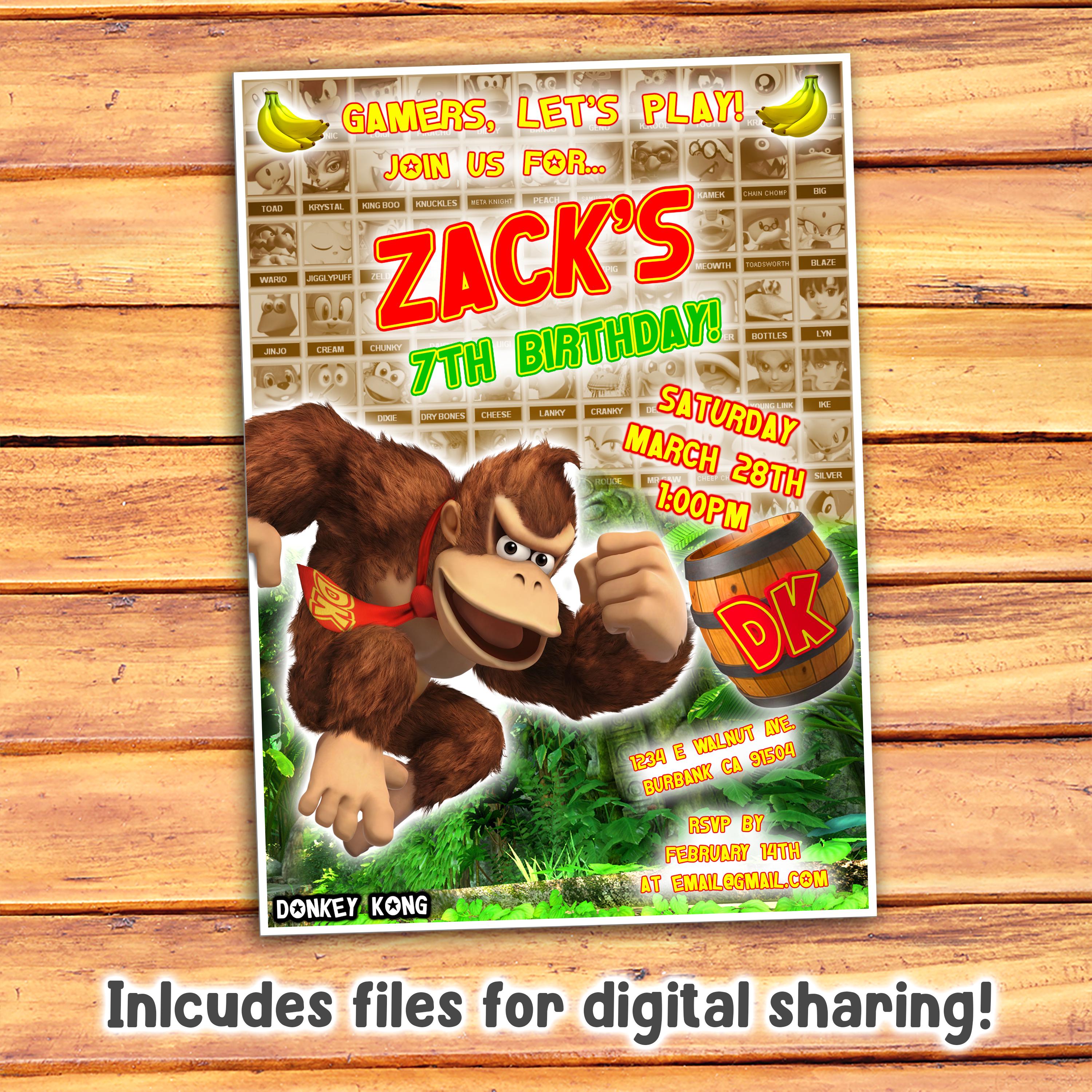 Donkey Kong Invitation, Donkey Kong Birthday Invitation, Video Game ...