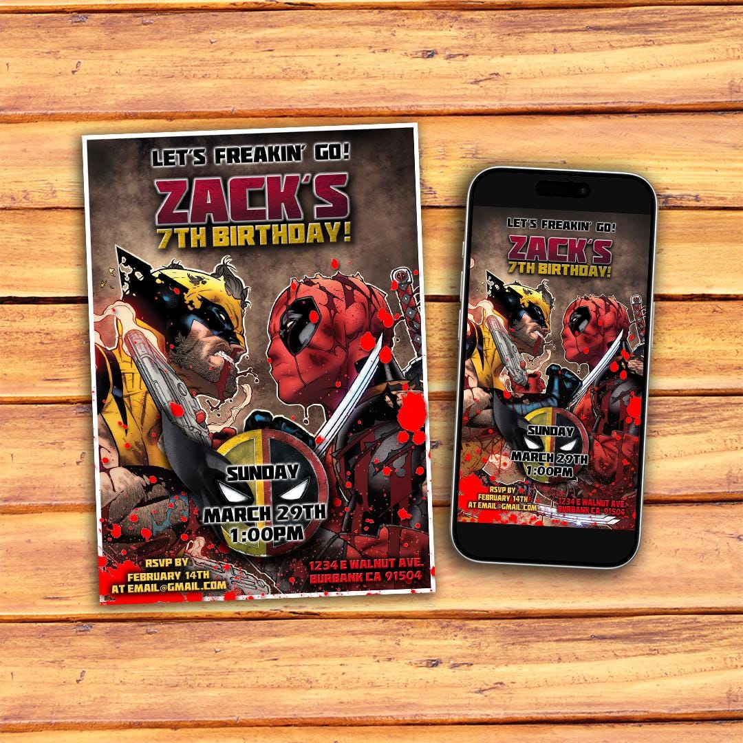 Deadpool and Wolverine Invitation, Deadpool Invitation, Wolverine ...