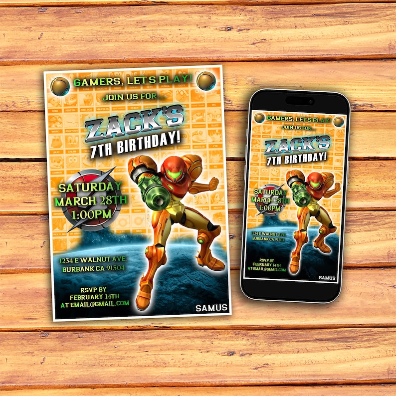 Samus Invitation, Metroid Invitation, Samus Birthday Invitation ...