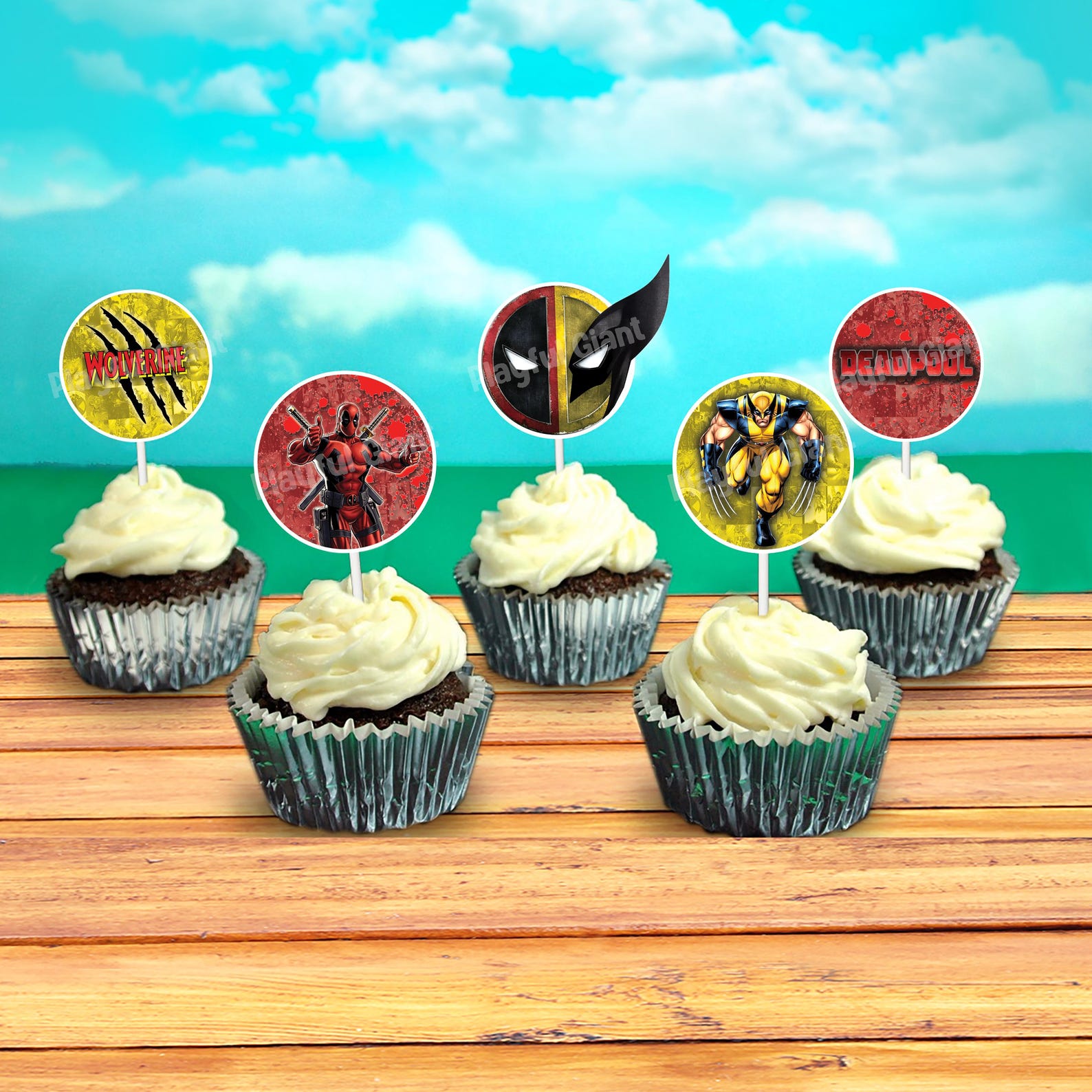 Deadpool Cupcake Toppers, Wolverine Cupcake Toppers, Superhero Cupcake ...