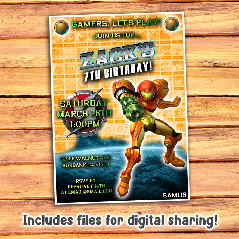 Samus Invitation, Metroid Invitation, Samus Birthday Invitation ...