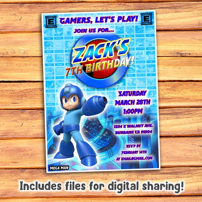 Mega Man Invitation, Megaman Invitation, Mega Man Birthday, Video Game ...