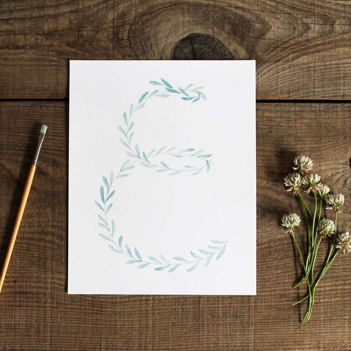 Botanical Monogram Art Print Watercolor Leaves Alphabet Painting, Home ...